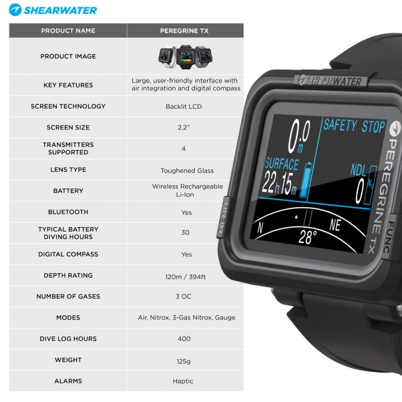 Shearwater Peregrine TX - Tauchcomputer - Farbe: Schwarz ...
